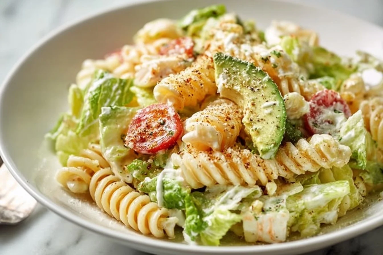 Creamy Caesar Pasta Salad with Avocado